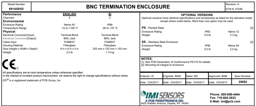 I&E Technologies | PCB 691A50 - Internal BNC Box (2-12 channel)